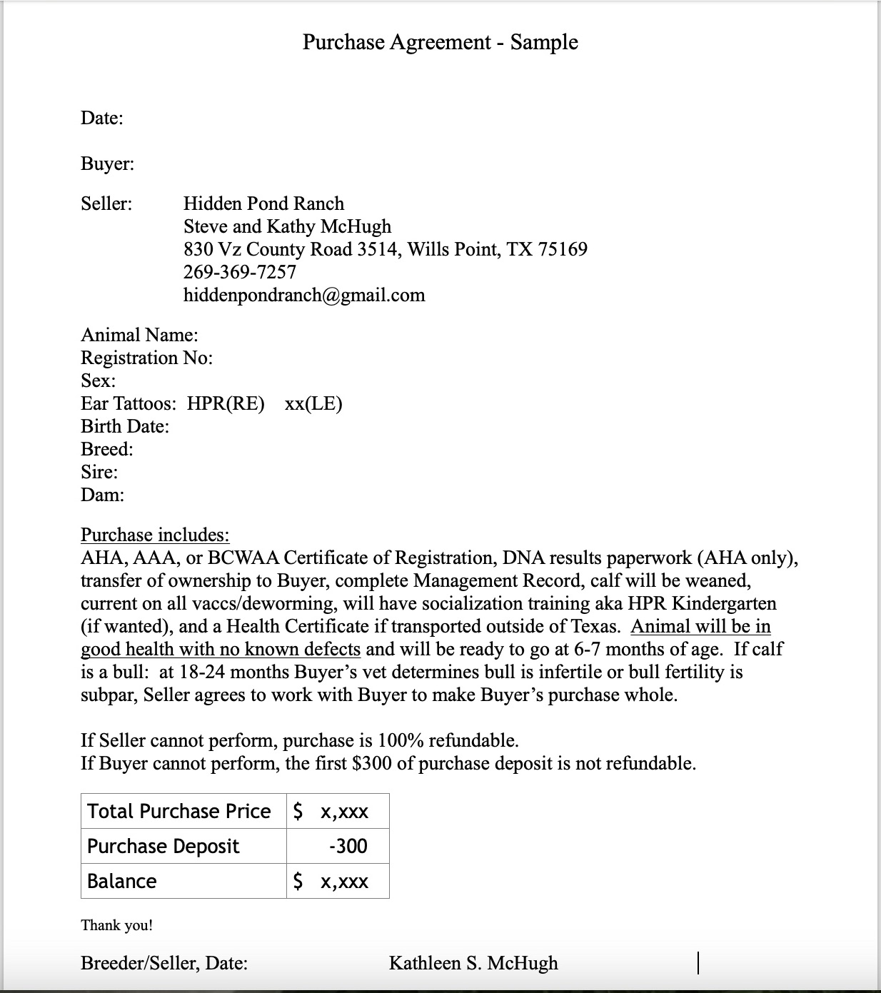 Paperwork – Hidden Pond Ranch